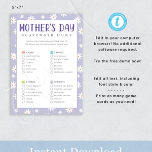 Mother's Day Scavenger Hunt Game, Printable Mother's Day Activities ...