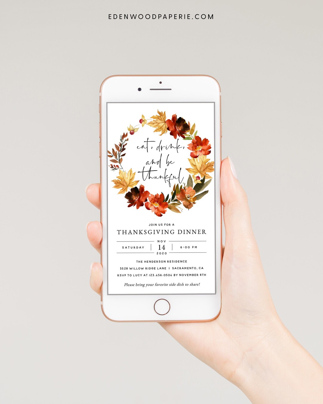 Digital Thanksgiving Invitation, Thanksgiving Evite, Electronic ...