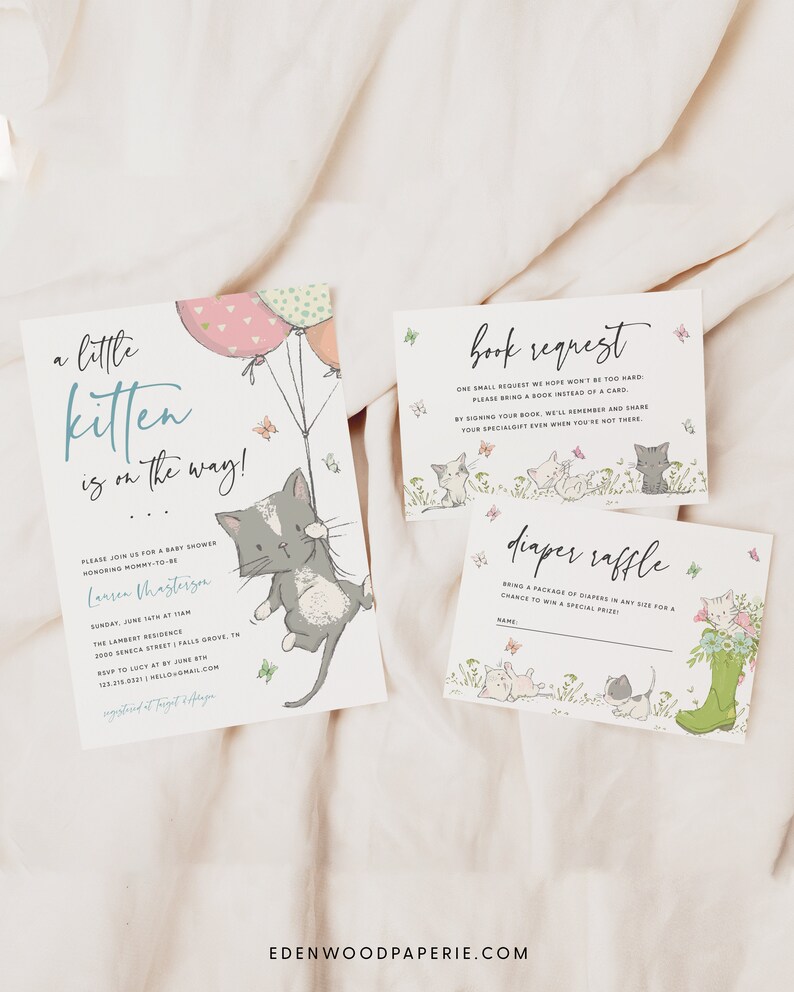 Kitten Baby Shower Invitation Template, Editable Baby Shower Invitation ...