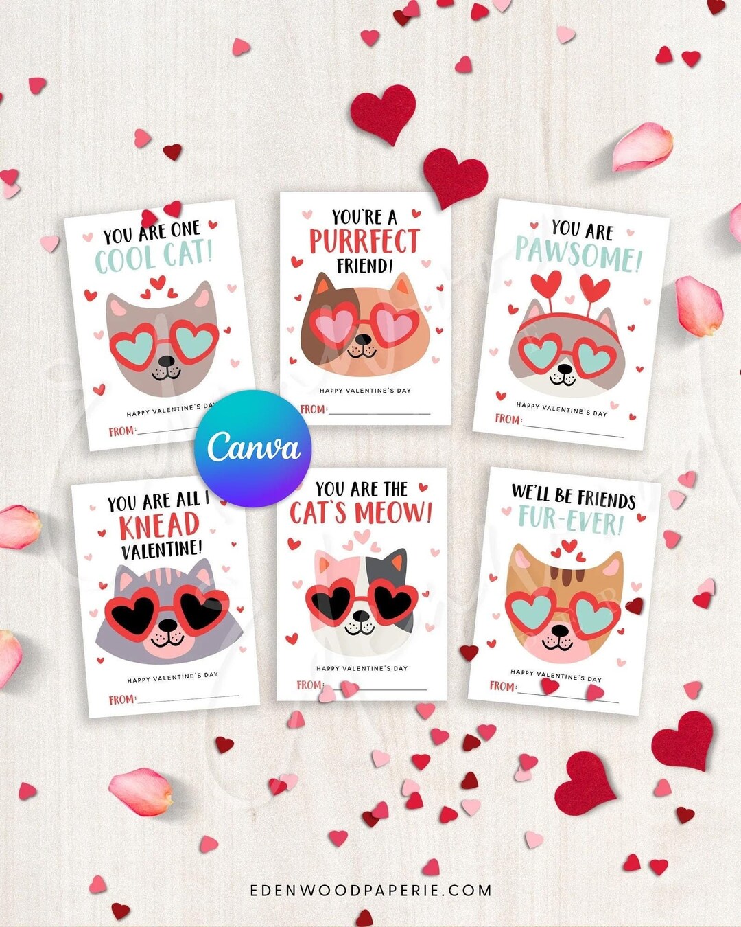 EDITABLE Cat Valentine's Day Cards, Classroom Valentine's Day Cards for ...