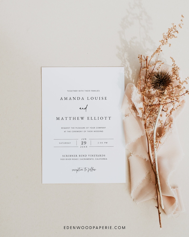 Modern Wedding Invitation Template Elegant Wedding Invitation - Etsy