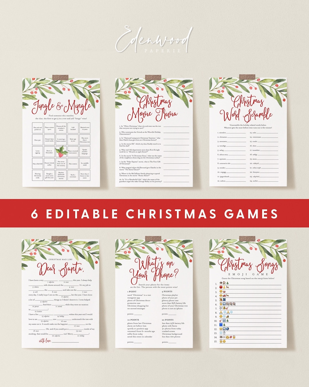 Printable Christmas Games, Holiday Party Game Templates, Family ...
