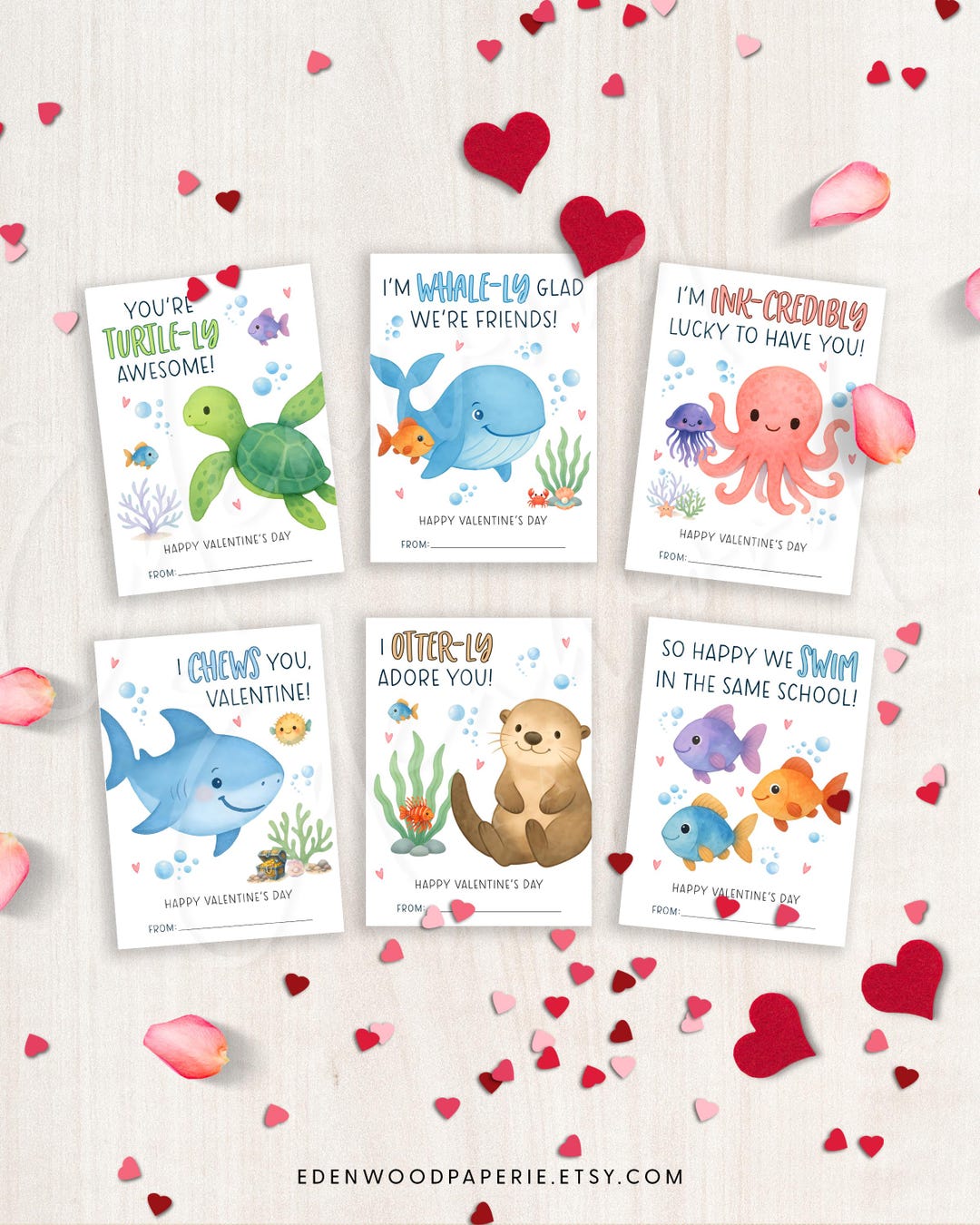 Printable Ocean Valentine's Day Cards, Classroom Valentine's Day Cards ...
