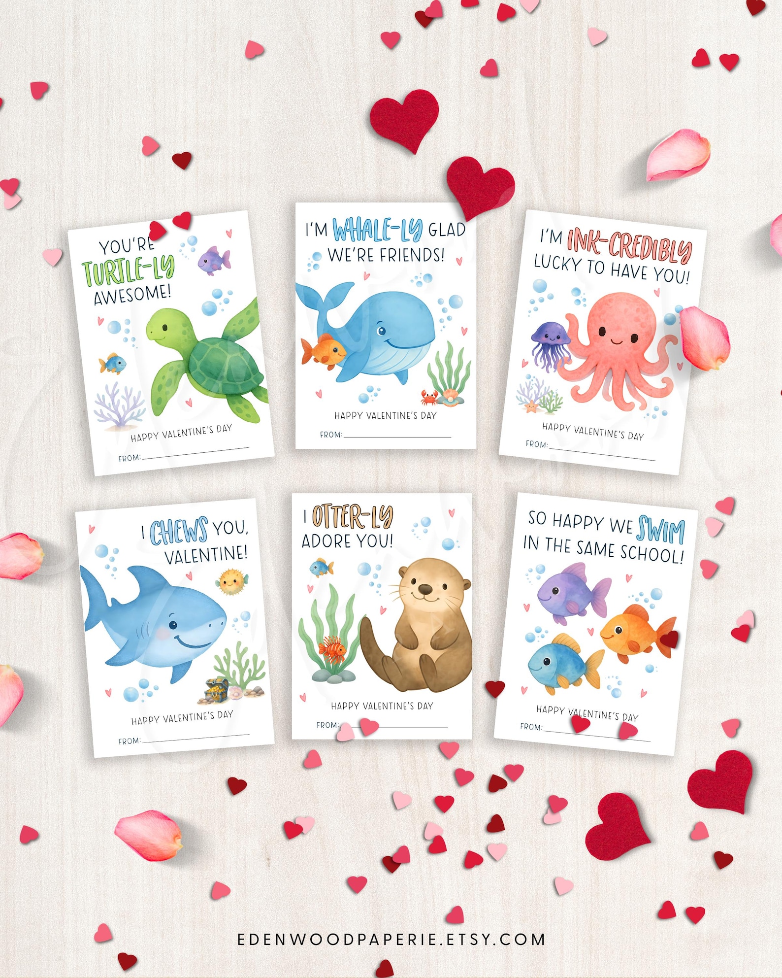 Printable Ocean Valentine's Day Cards, Classroom Valentine's Day Cards ...