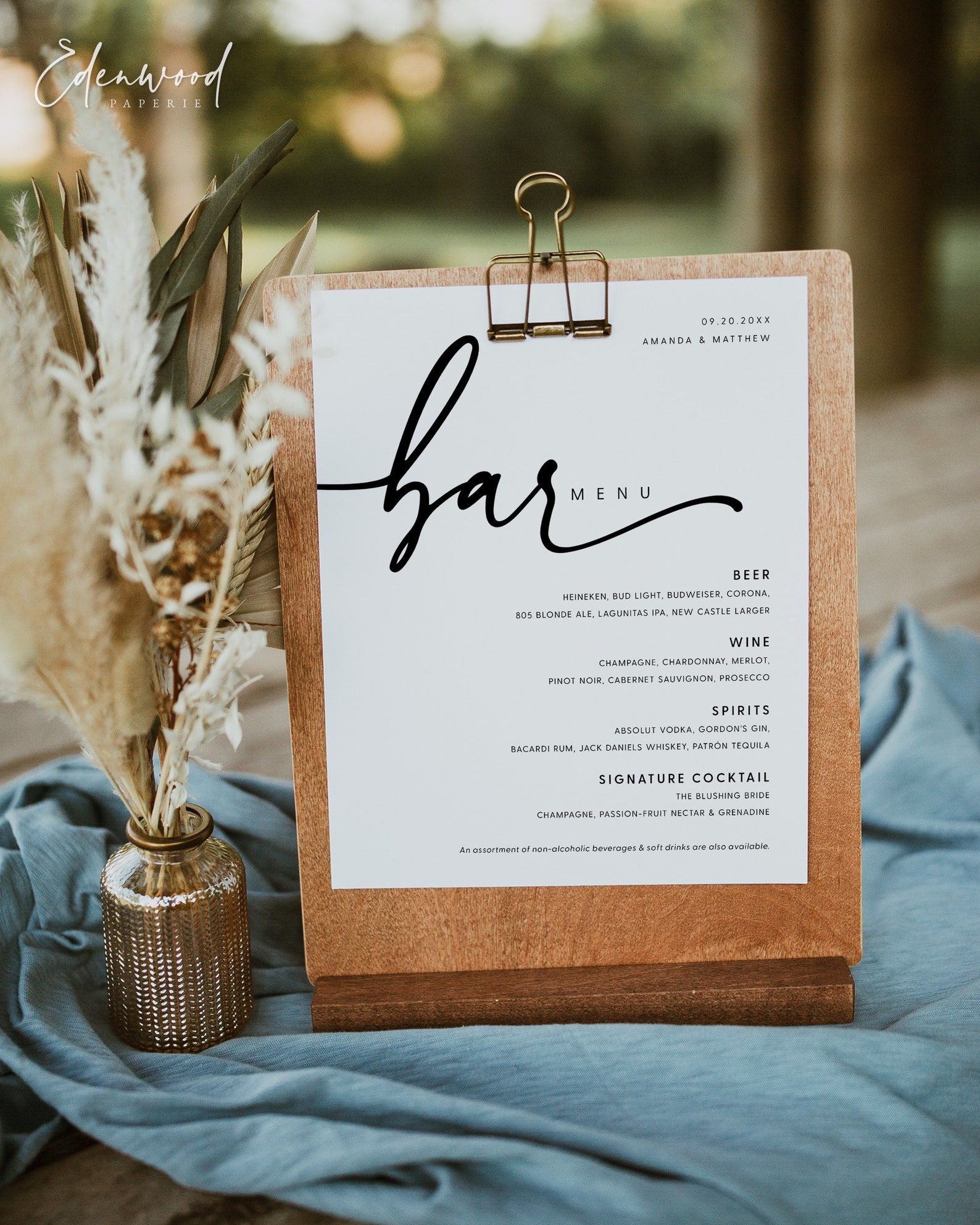 Wedding Bar Menu Sign Printable Wedding Menu Sign Template | Etsy