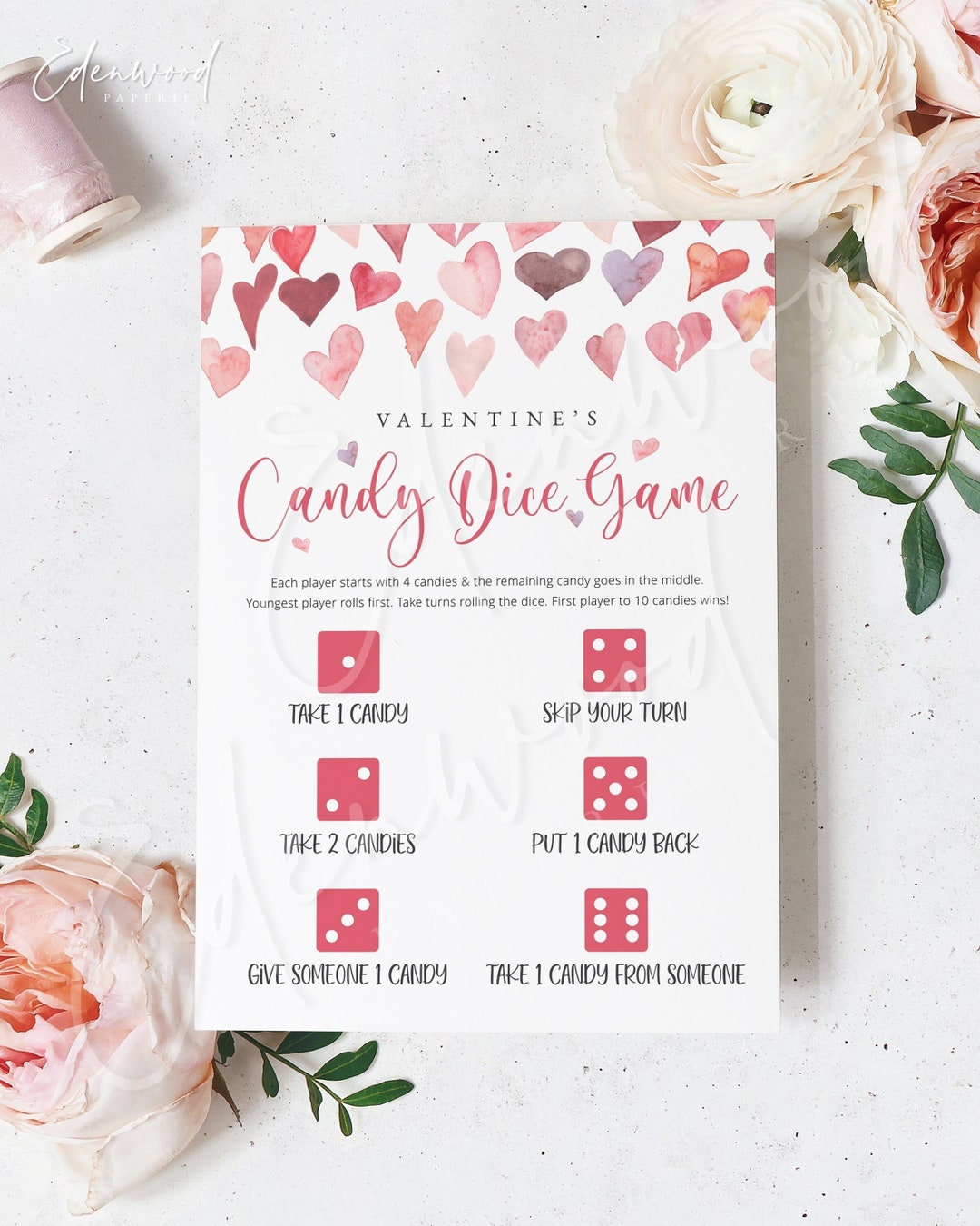 Valentine's Day Candy Dice Game, Printable Kids Valentine's Day Party ...
