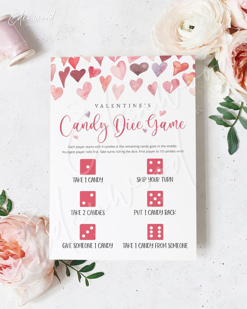 Valentine's Day Candy Dice Game Printable Kids - Etsy