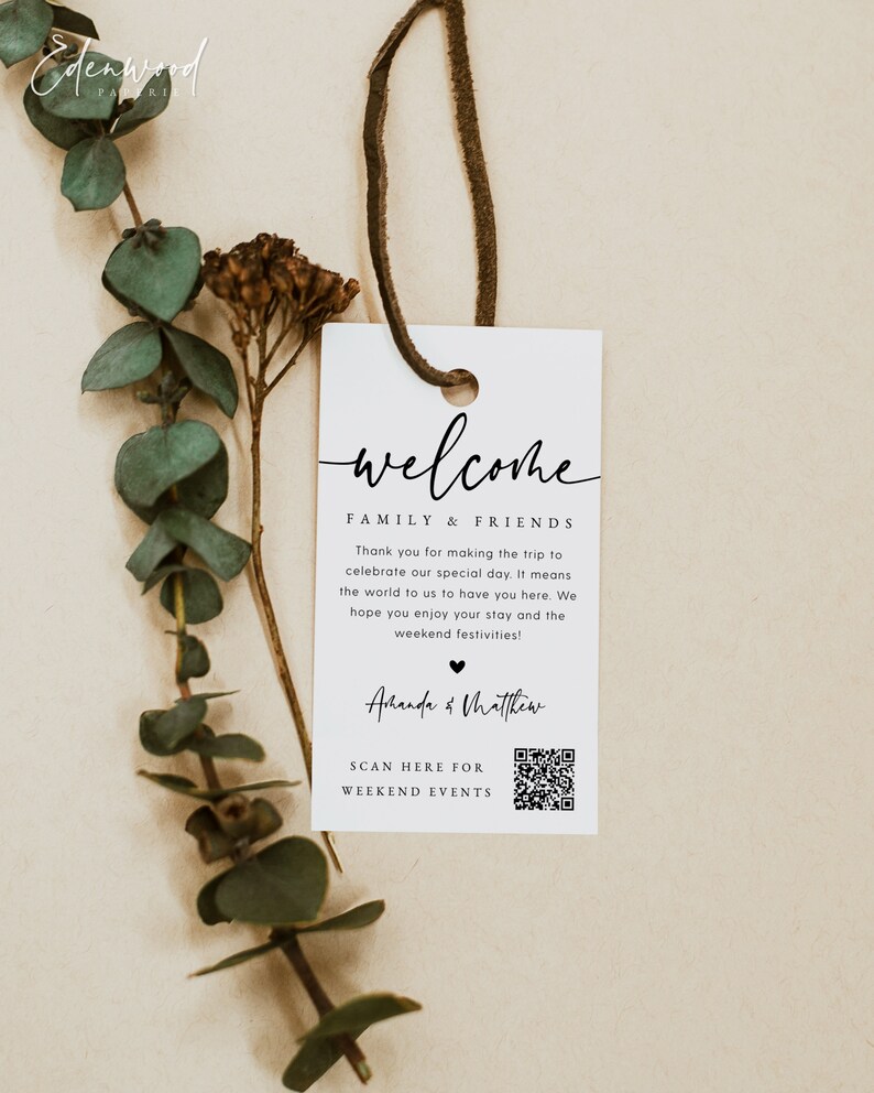 Wedding Welcome Bag Tags, QR Code Welcome Bag Tag Template, Printable ...