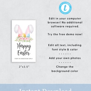 Happy Easter Gift Tag, Easter Bunny Favor Tag, Printable Easter Egg ...