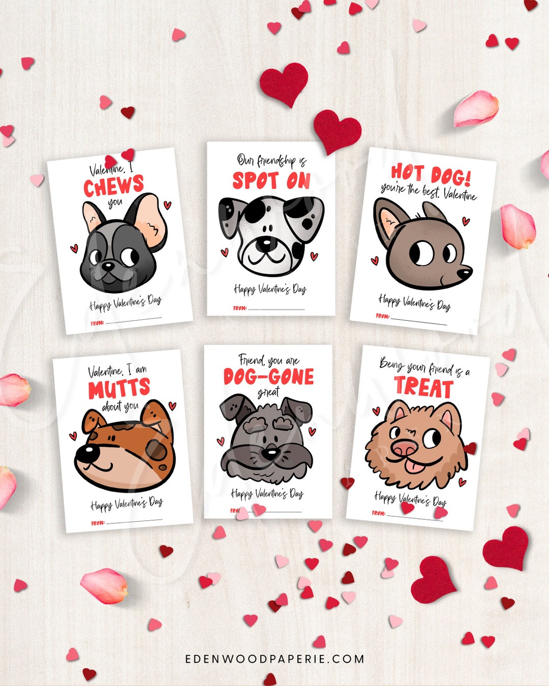 Printable Kids Dog Valentine's Day Cards, Classroom Valentine's Day ...