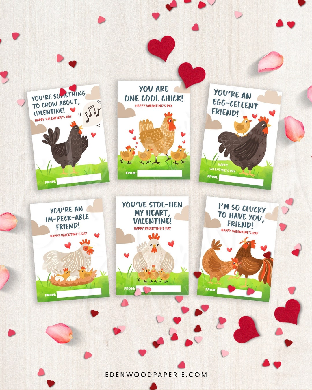 Printable Chicken Valentine's Day Cards, Classroom Valentine's Day ...