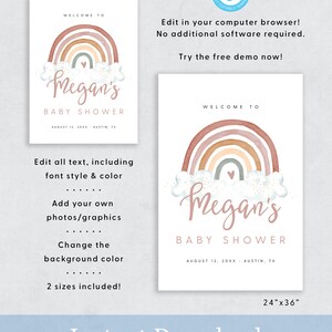 Boho Rainbow Baby Shower Welcome Sign Template, Printable Rainbow Baby ...