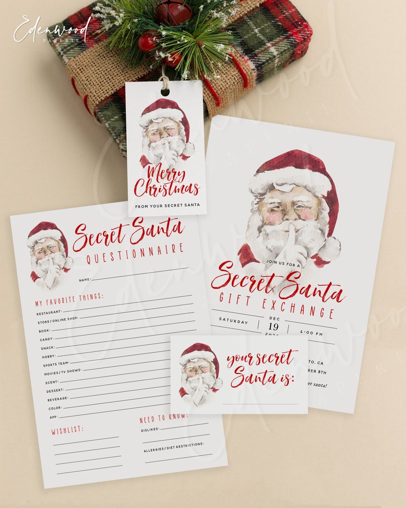 Secret Santa Template Bundle Secret Santa Questionnaire - Etsy