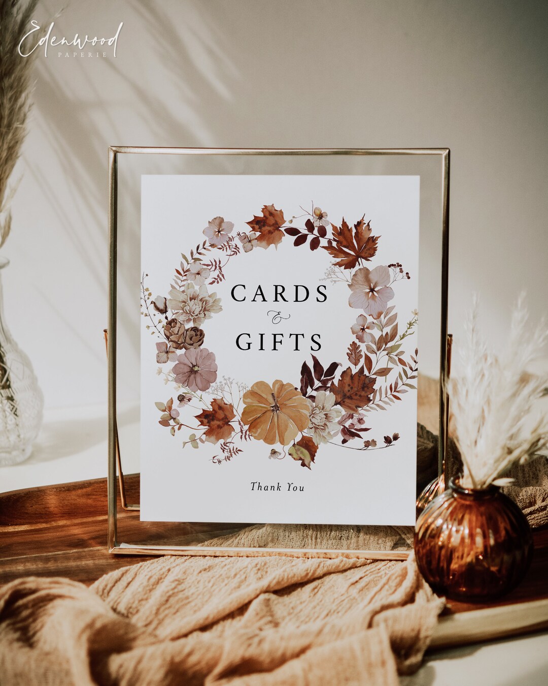 Fall Wedding Gifts and Cards Table Sign (5x7" & 8x10"), Rustic Cards ...