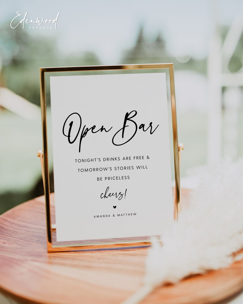 Wedding Open Bar Sign Printable Open Bar Sign Template - Etsy