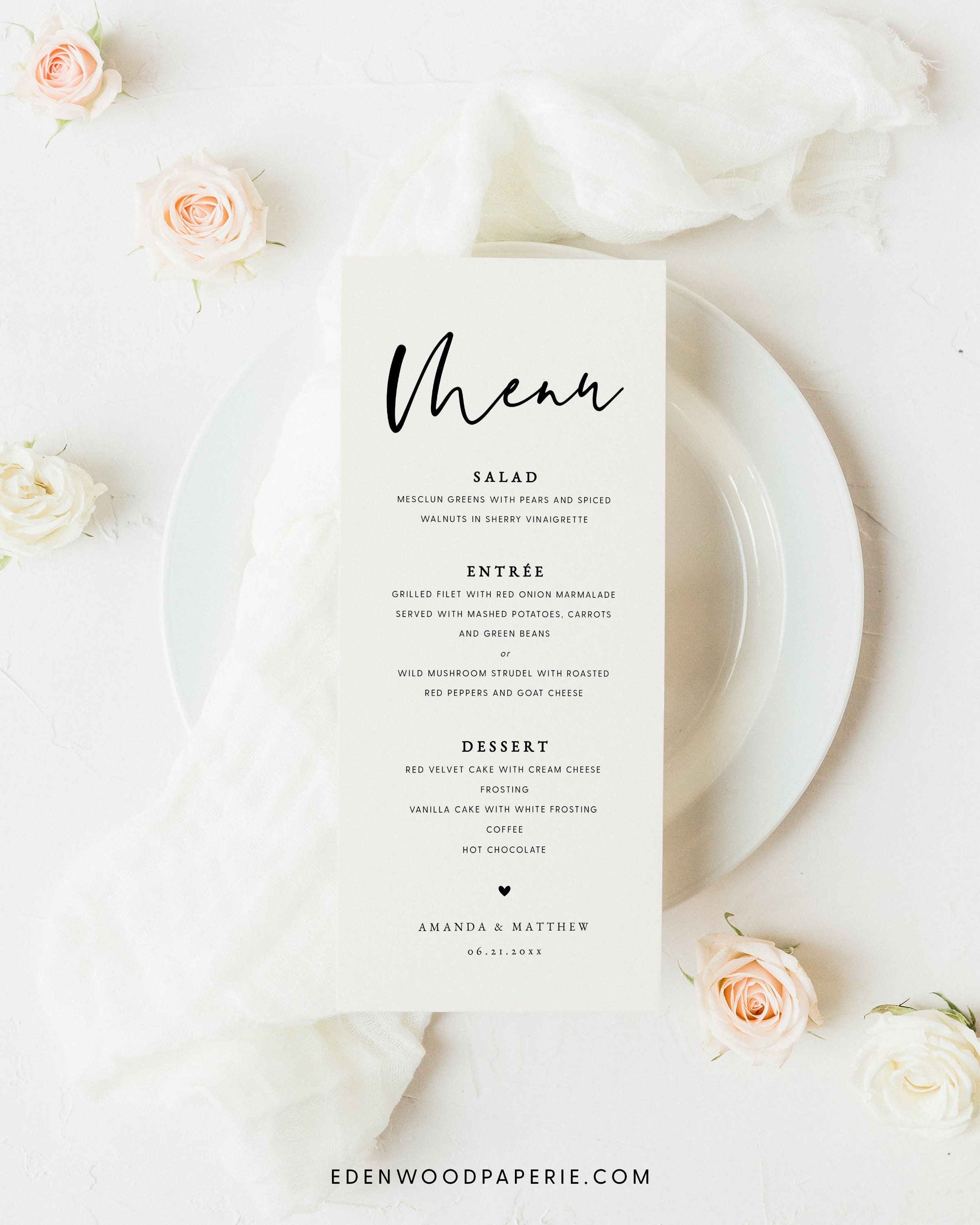Modern Wedding Menu Cards Minimalist Wedding Menu Template - Etsy