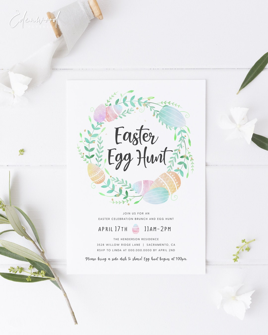 Easter Egg Hunt Invitation, Editable Easter Celebration Invitation ...