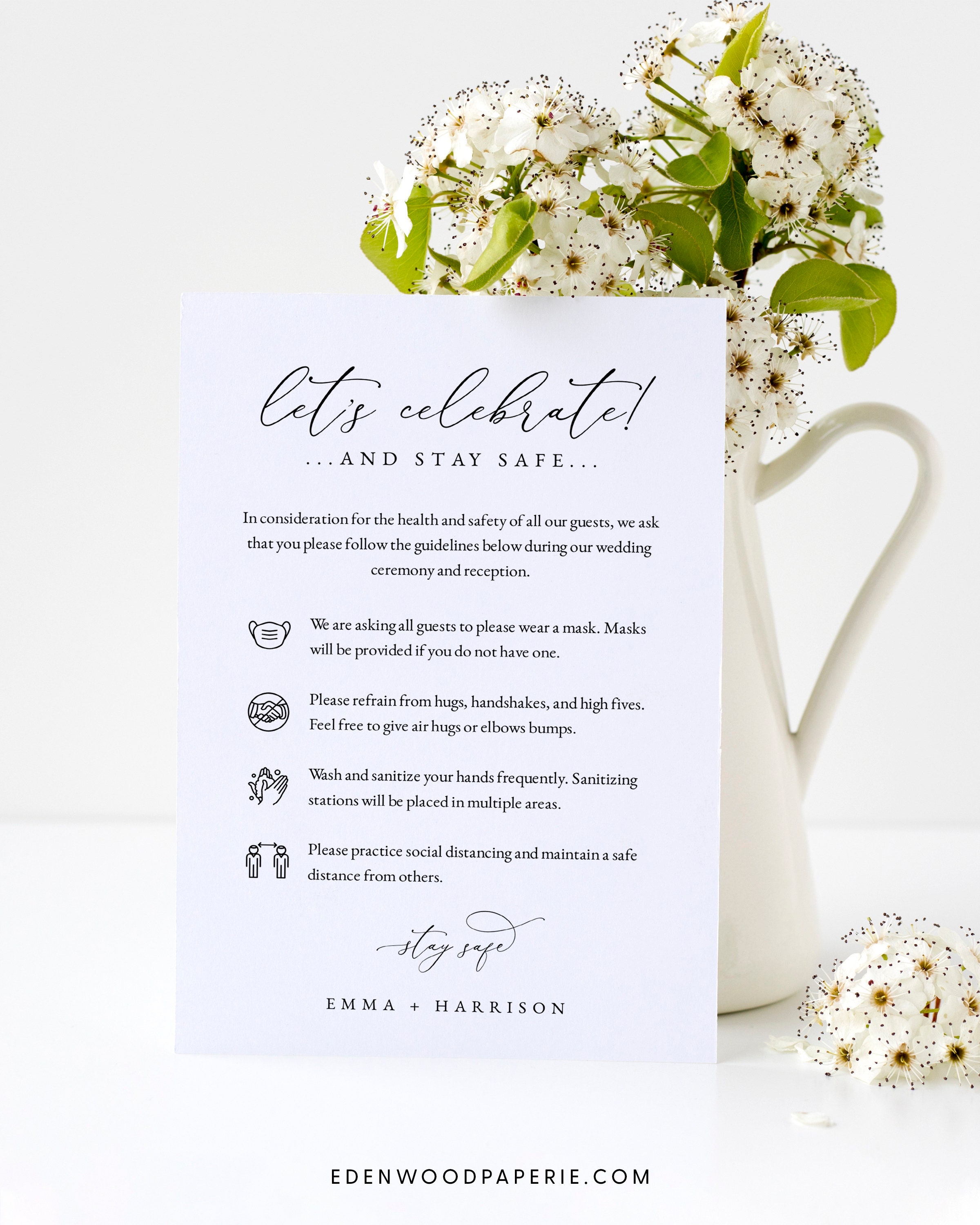 Covid Wedding Stay Safe Card, Wedding Safety Card Insert, Welcome Bag ...