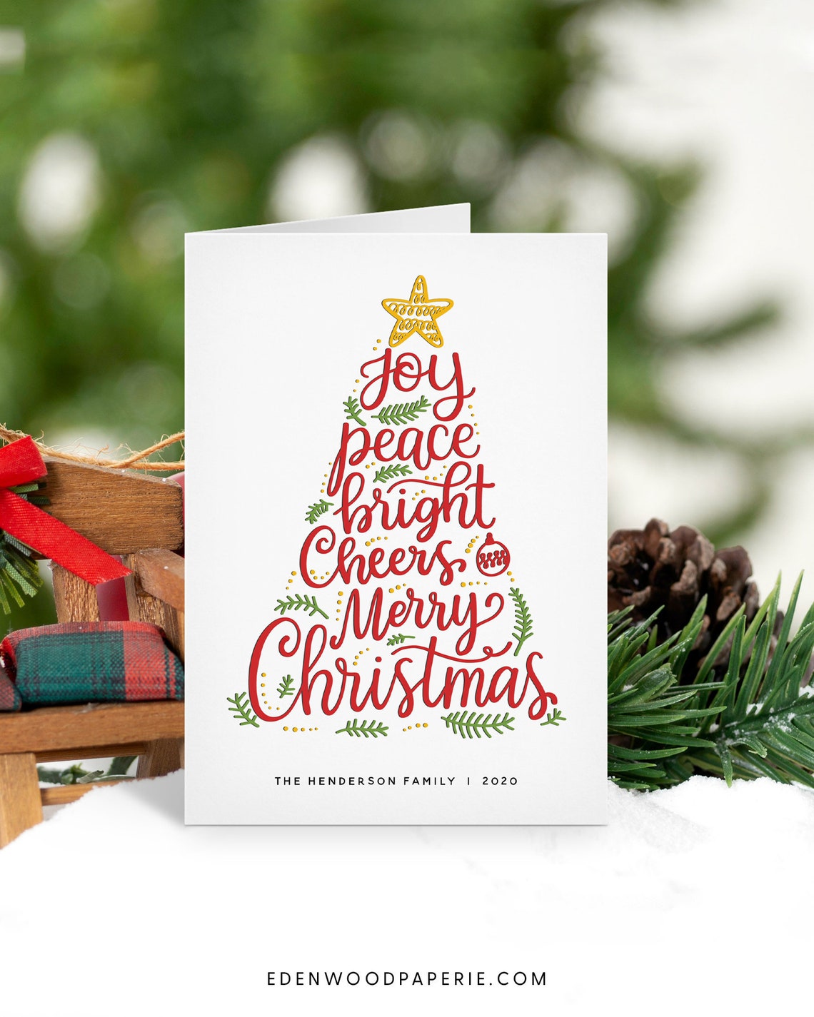 Folded Christmas Card Template 5x7 Happy Holidays - Etsy