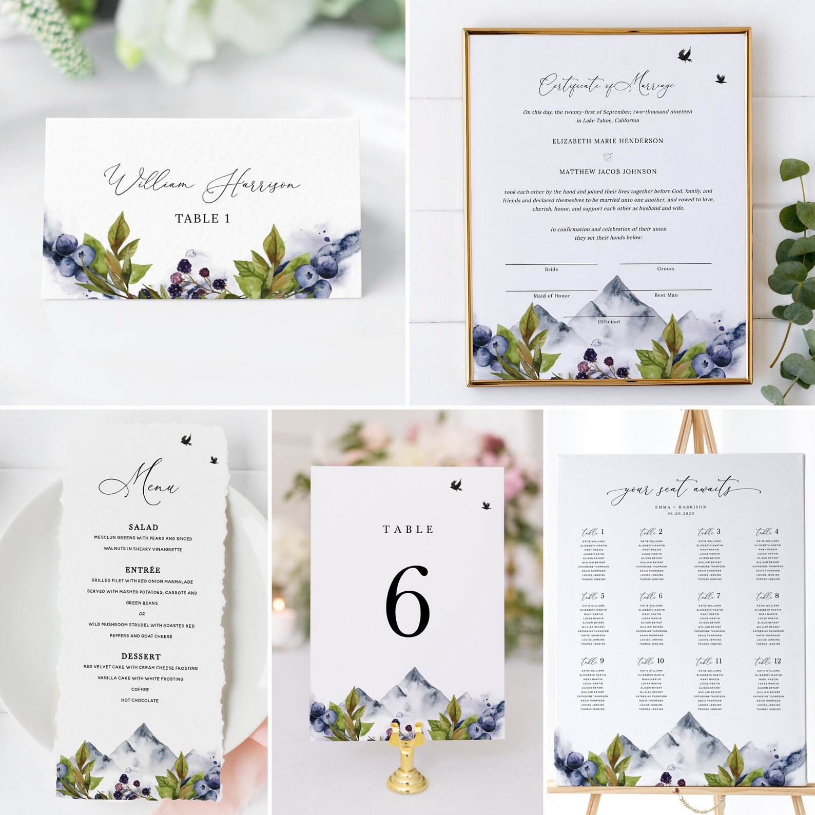 Rustic Mountain Wedding Template Bundle, Rustic Wedding Invitation Set ...