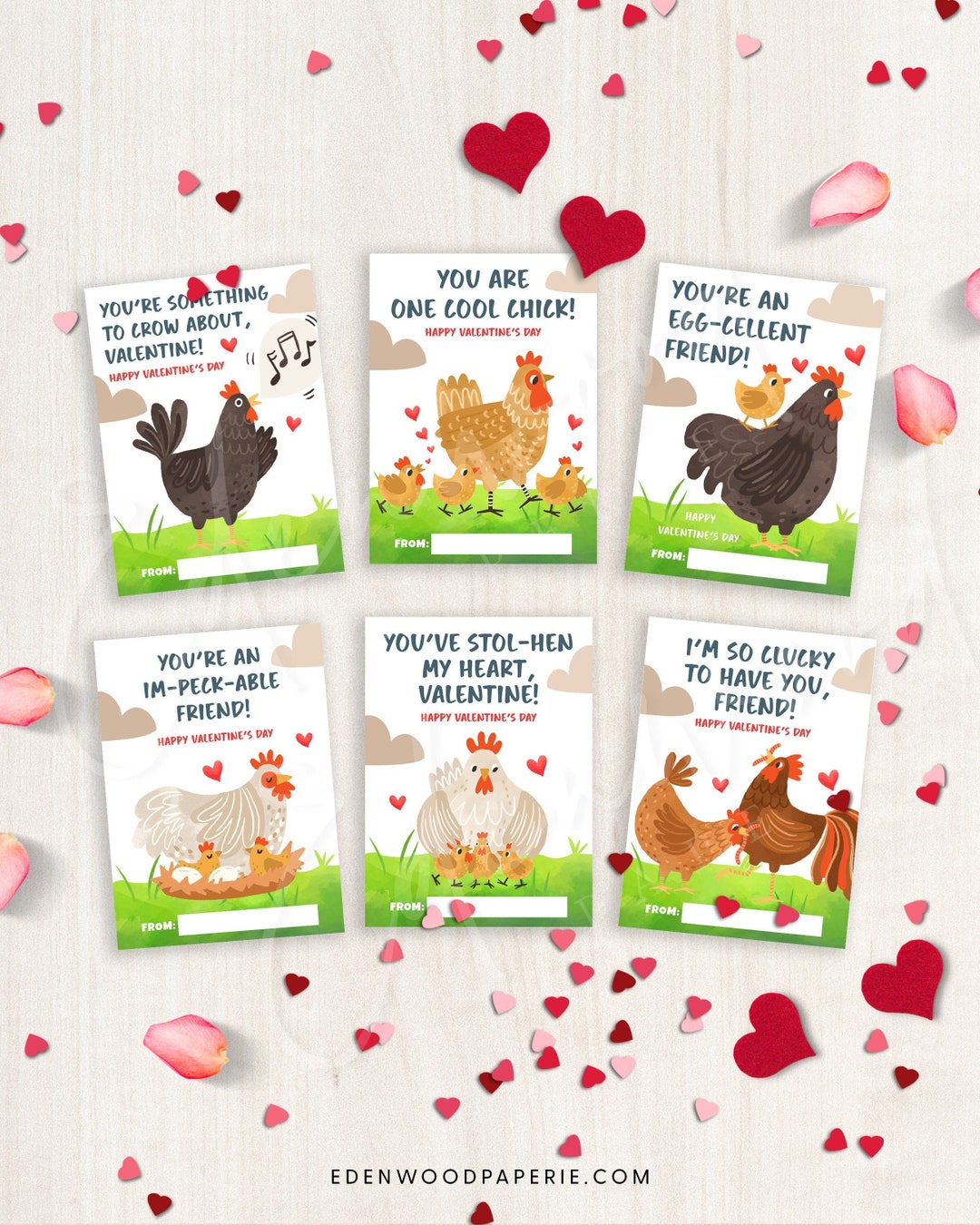 Printable Chicken Valentine's Day Cards, Classroom Valentine's Day ...