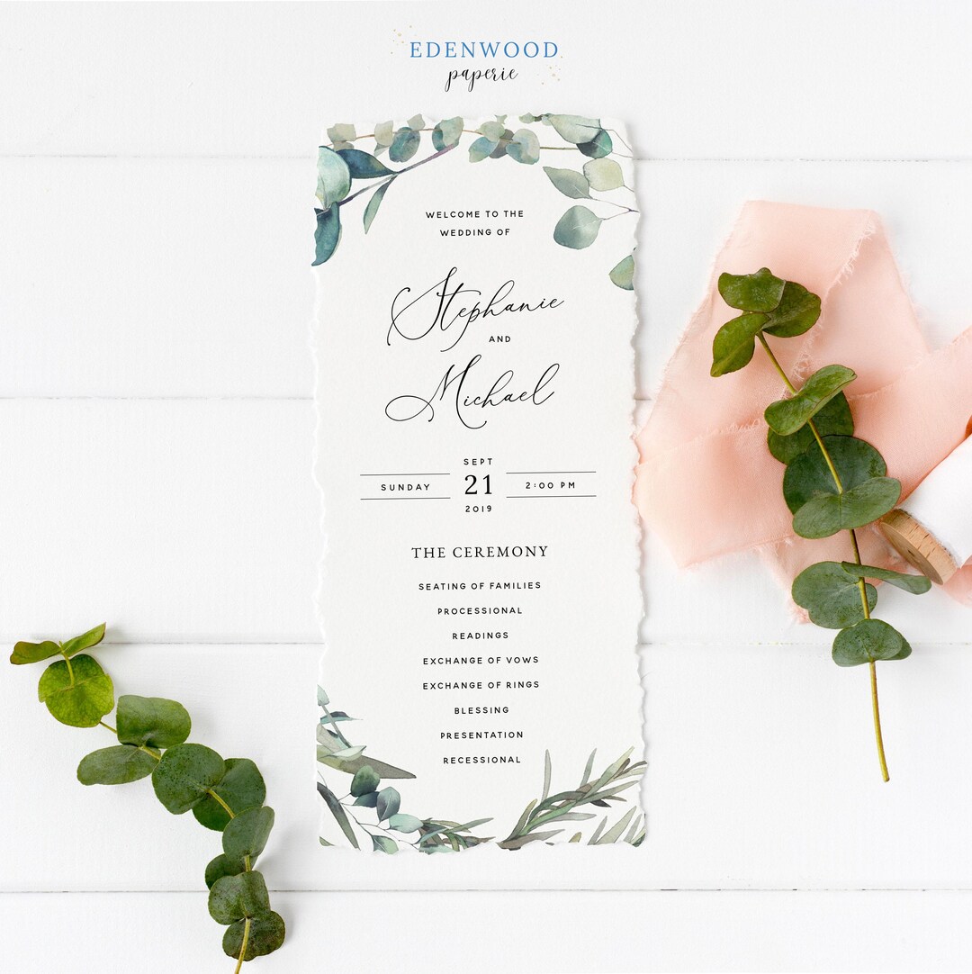 Boho Wedding Ceremony Program Template, Printable Wedding Program Cards ...