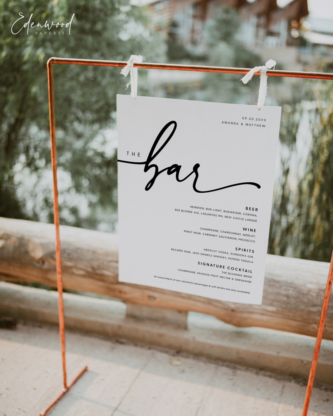 Wedding Bar Menu Printable Bar Sign Template Minimalist - Etsy