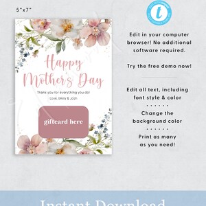Mother's Day Gift Card Holder, Editable Mother's Day Gift Card Holder ...