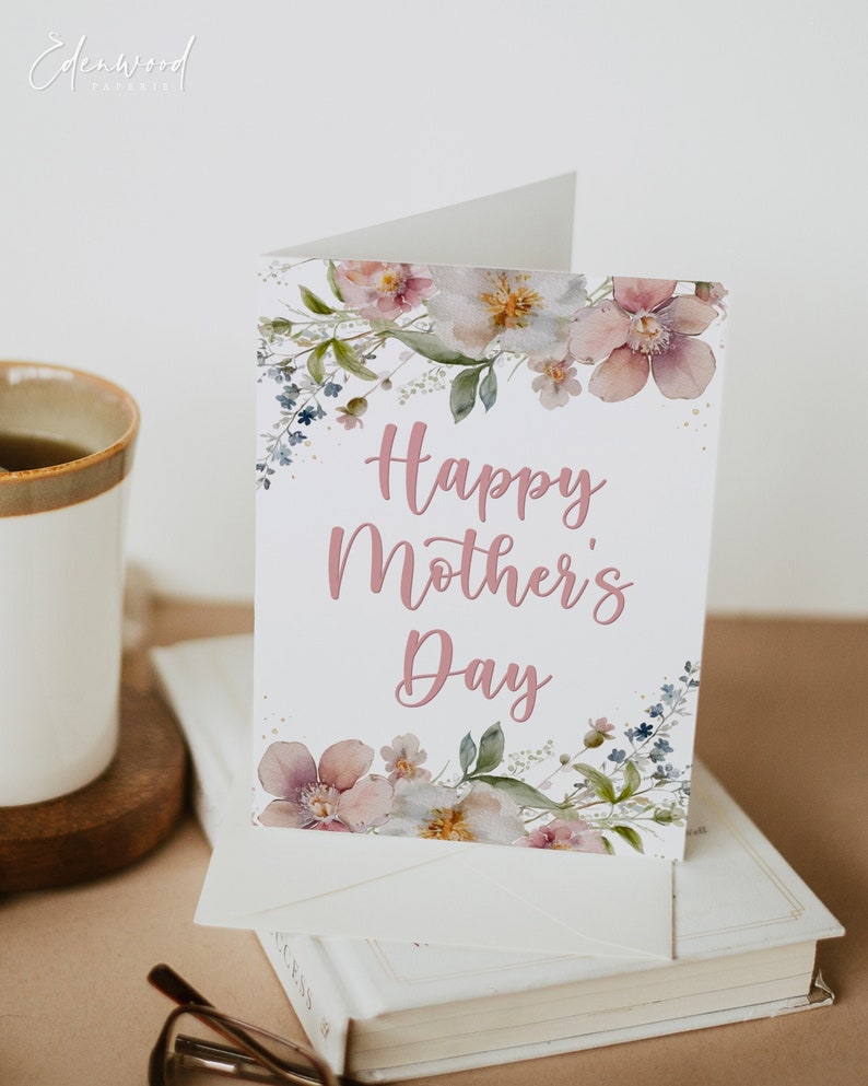 Printable Mother's Day Card, Floral Mother's Day Card Template, DIY ...
