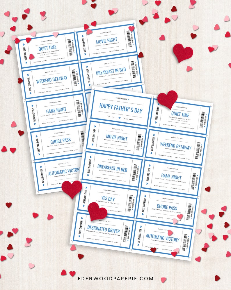 Fathers Day Coupon Book Printable Coupon Book Custom Coupon - Etsy