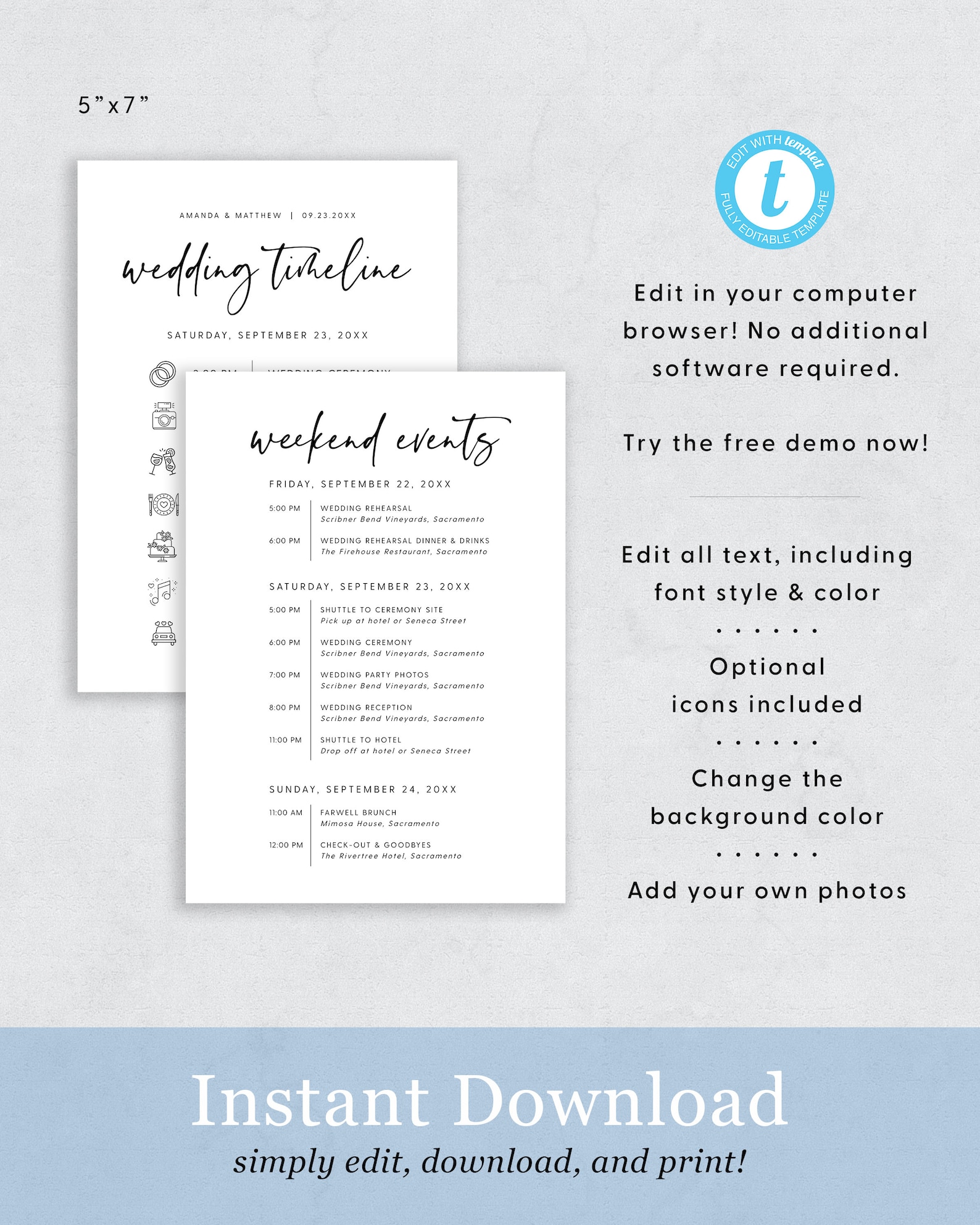 Wedding Weekend Timeline Template Wedding Day Timeline - Etsy