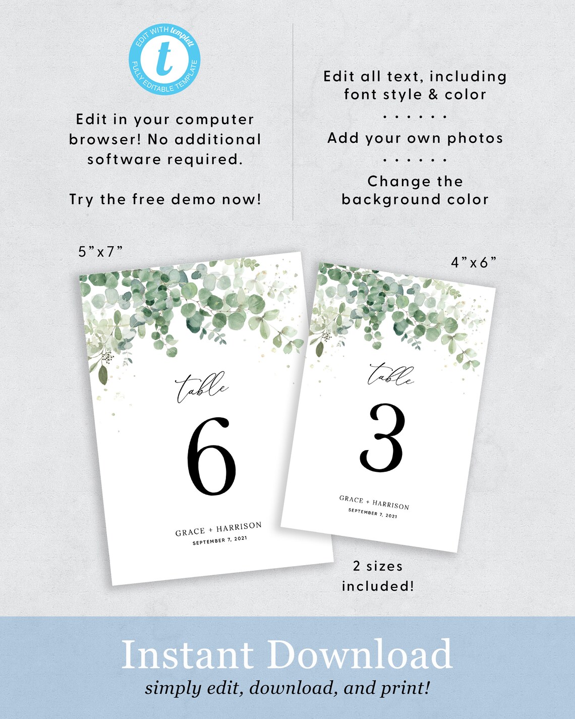 Eucalyptus Wedding Table Numbers, Greenery Wedding Table Number Cards ...