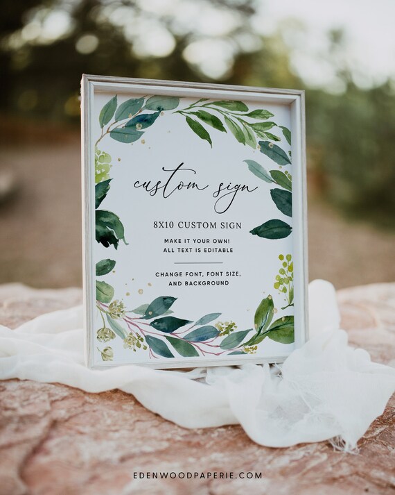 Boho Wedding Custom Sign Template 8x10 Greenery Custom - Etsy
