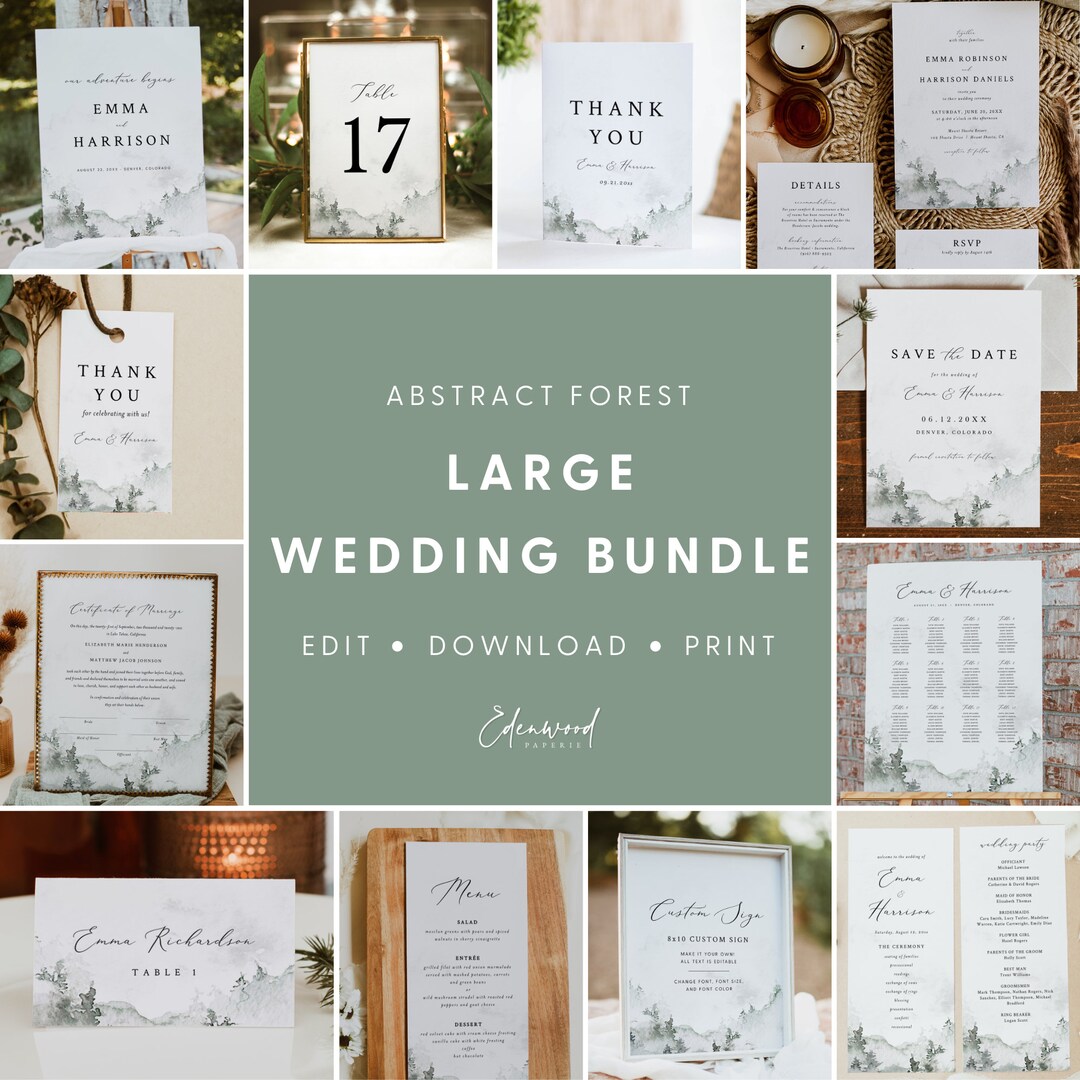 Mountain Wedding Invitation Bundle, Rustic Wedding Signs Bundle, Forest ...