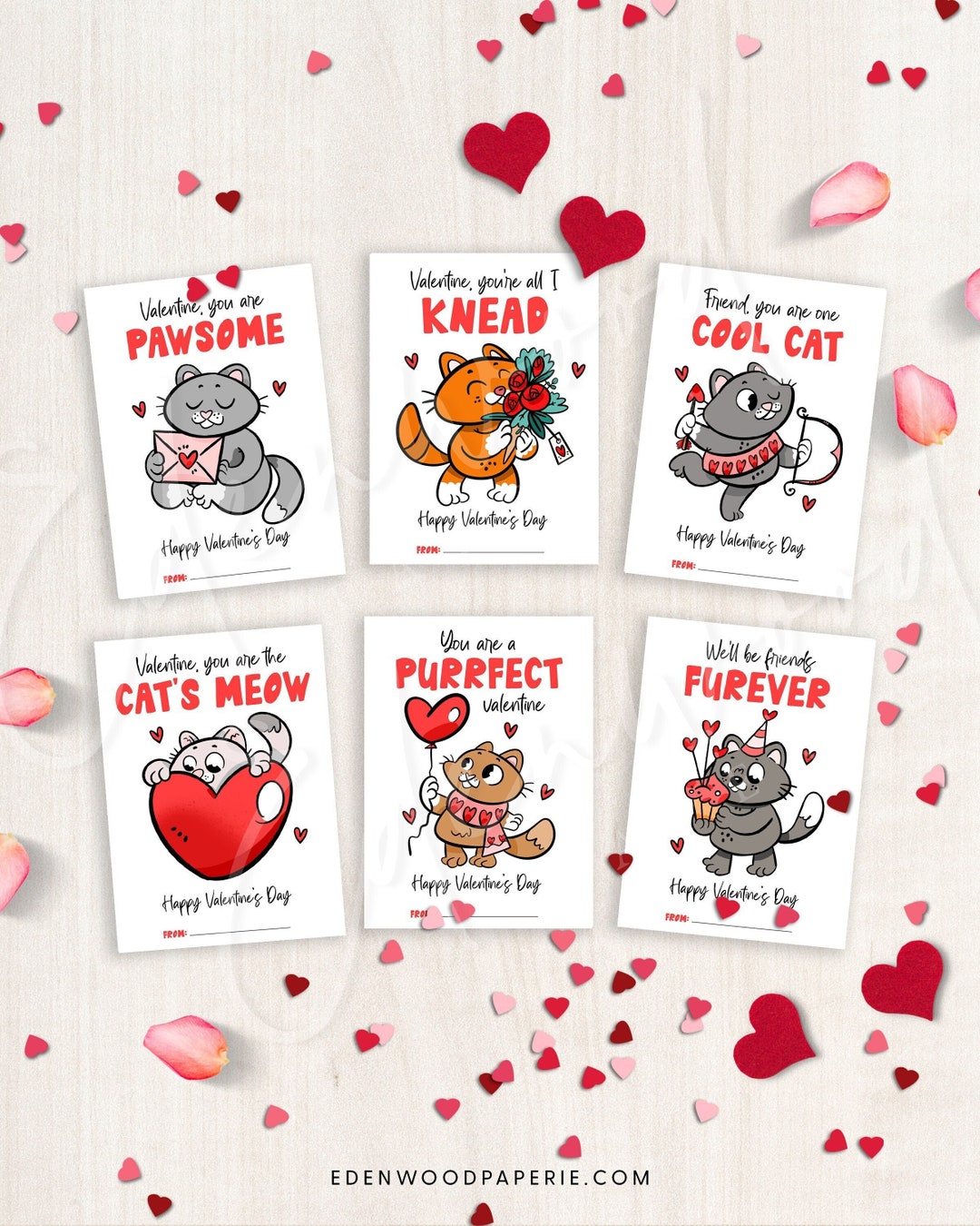 Printable Cat Pun Valentine's Day Cards, Classroom Valentine's Day ...