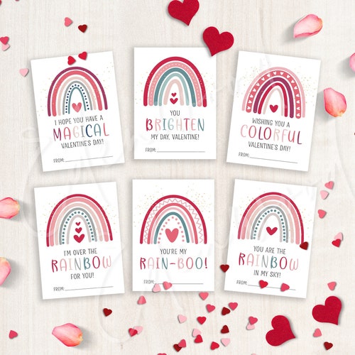 Printable Rainbow Valentine's Day Cards Classroom - Etsy