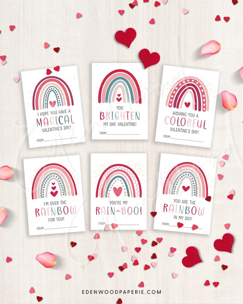 Printable Rainbow Valentine's Day Cards Classroom - Etsy