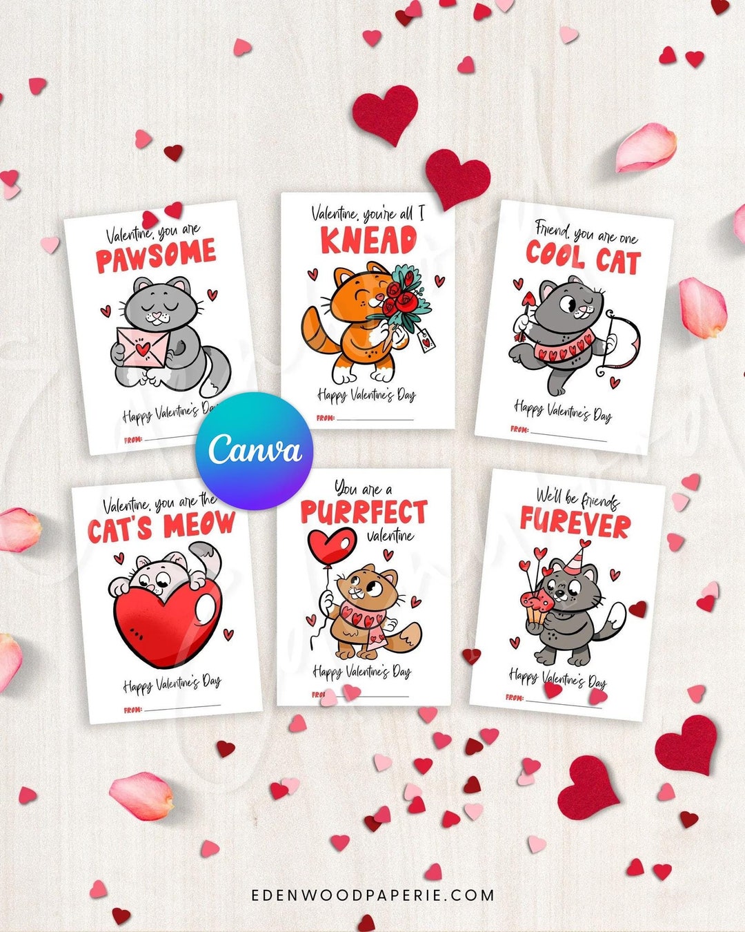 EDITABLE Cat Valentine's Day Cards, Classroom Valentine's Day Cards for ...