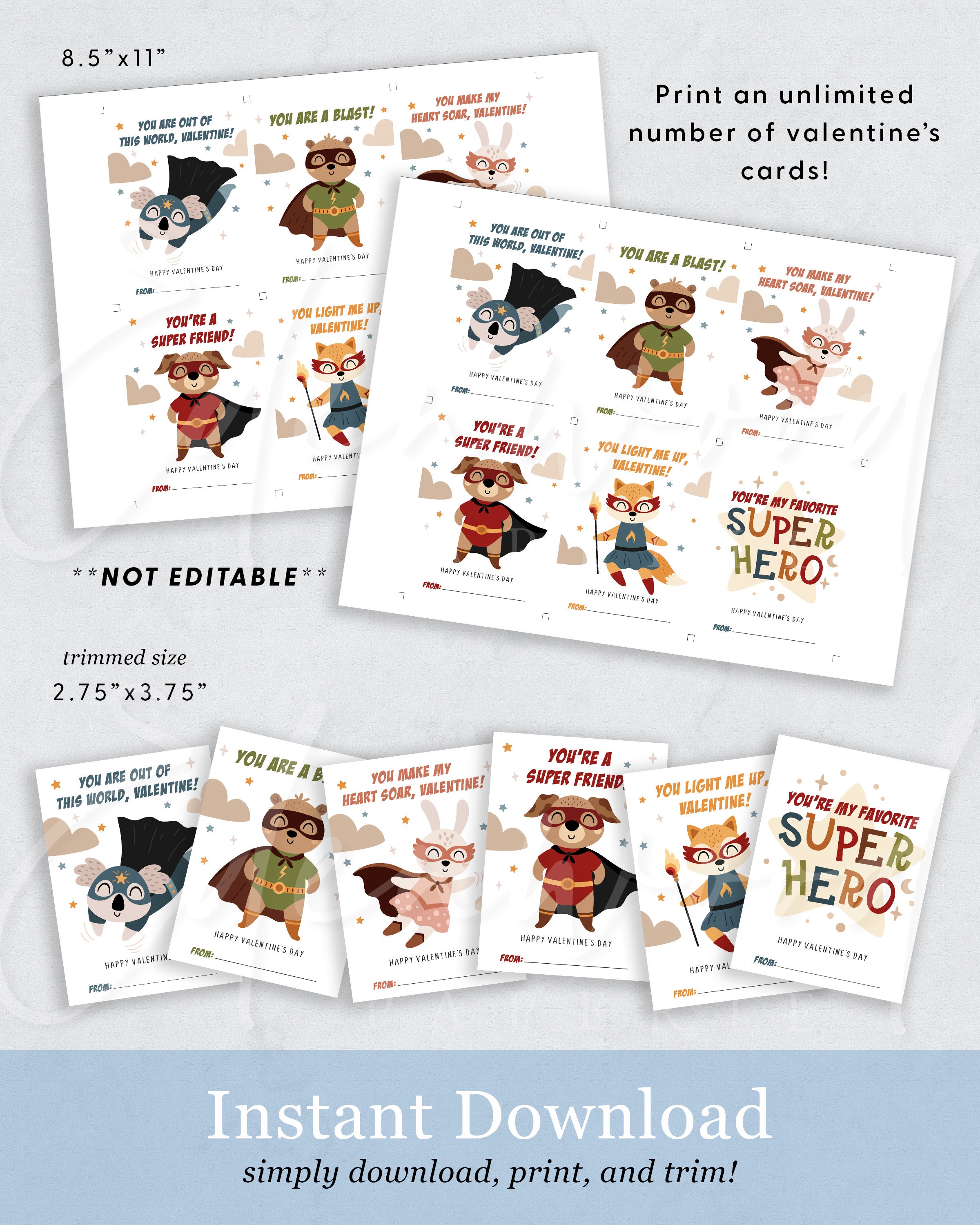 Printable Superhero Valentine's Day Cards, Classroom Valentine's Day ...