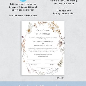 Elegant Wedding Marriage Certificate Keepsake, Decorative Marriage ...