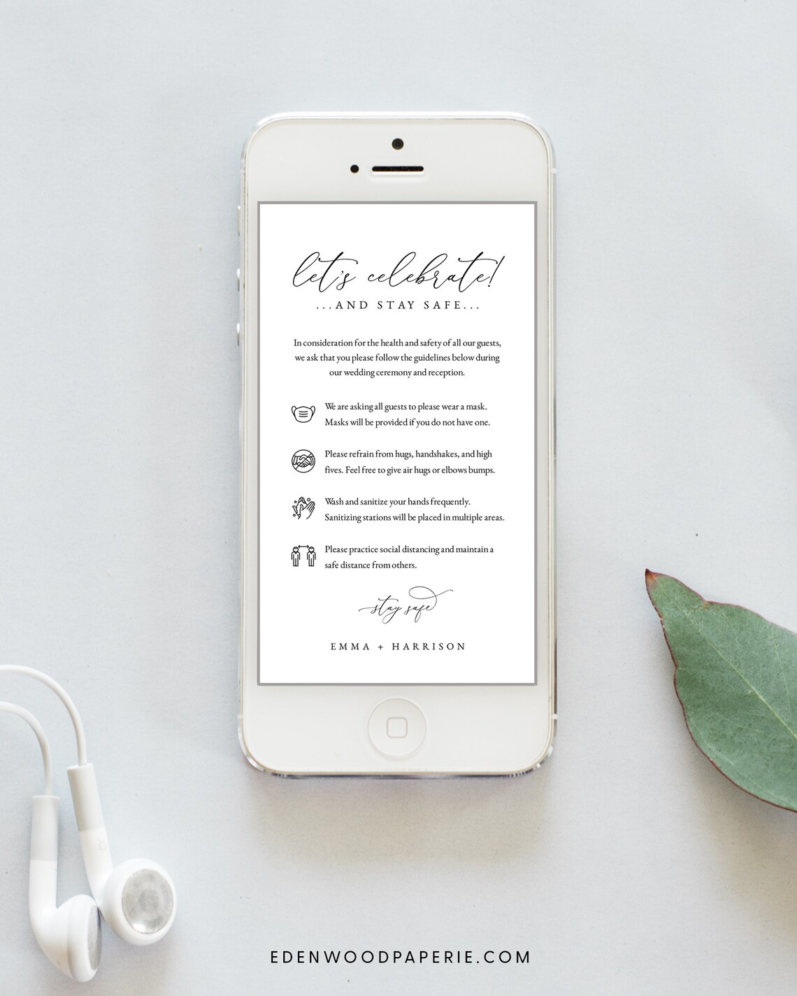 Wedding Safety Evite, Digital Wedding Safety Information, Wedding ...