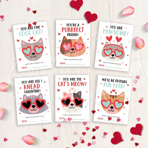 Printable Cat Valentine's Cards for Kids - Etsy