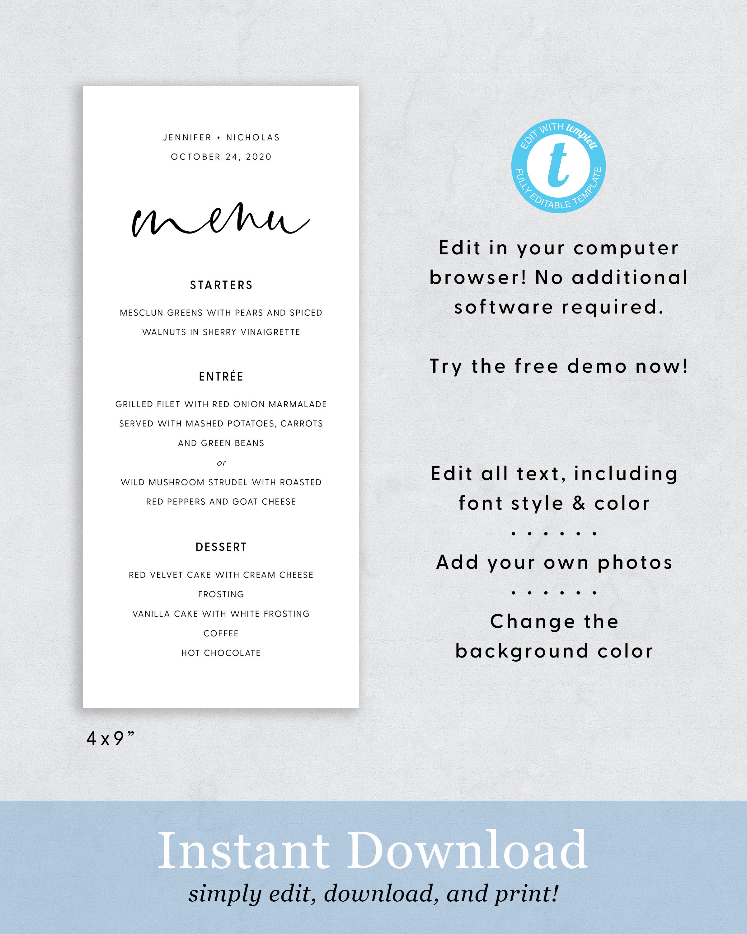 Modern Minimalist Wedding Menu Template Minimalist Wedding - Etsy