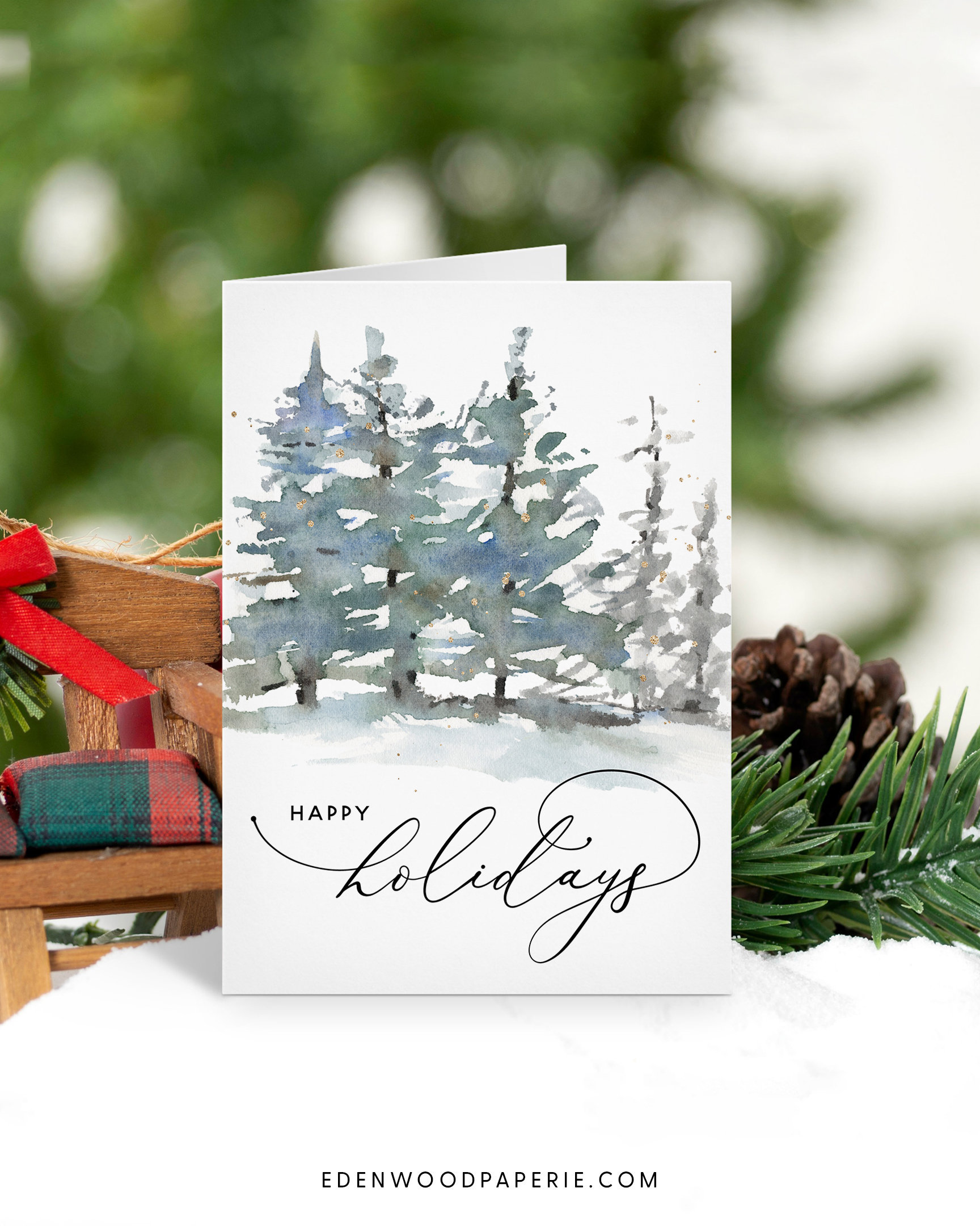 Editable Christmas Card Template, 5x7" Happy Holidays Greeting Card ...