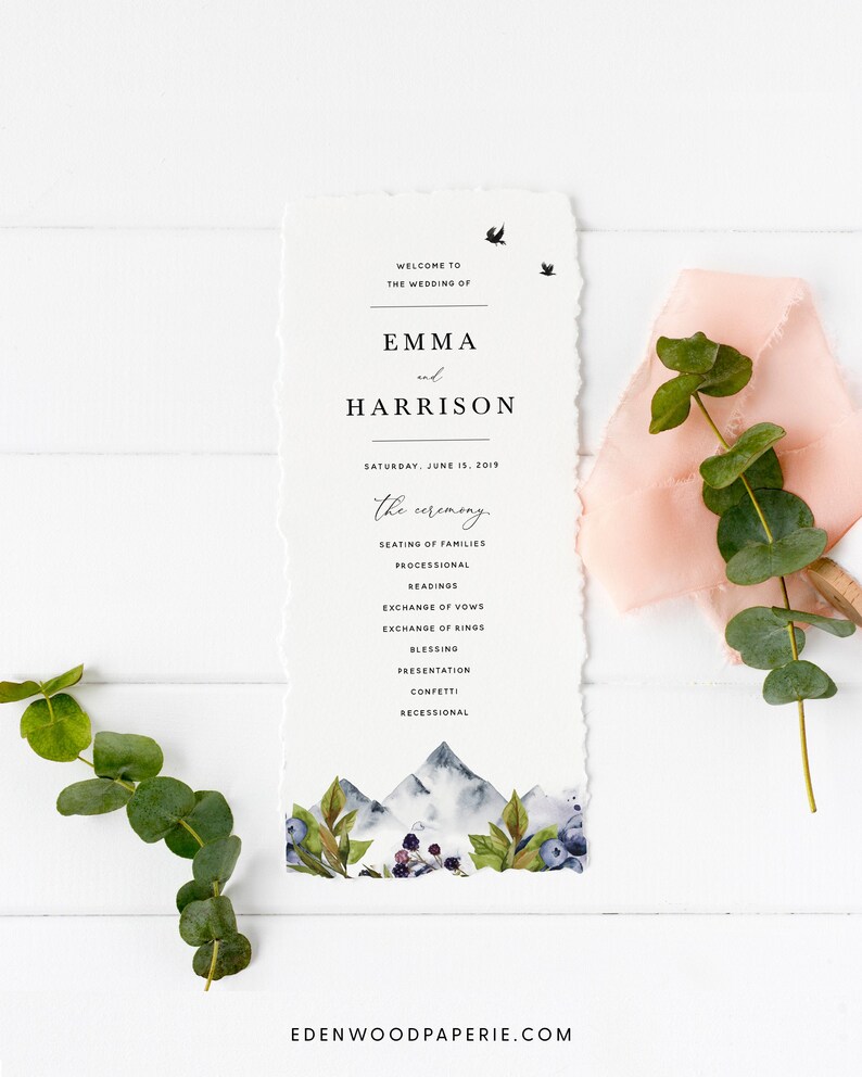 Rustic Wedding Program Template Mountain Wedding Program - Etsy