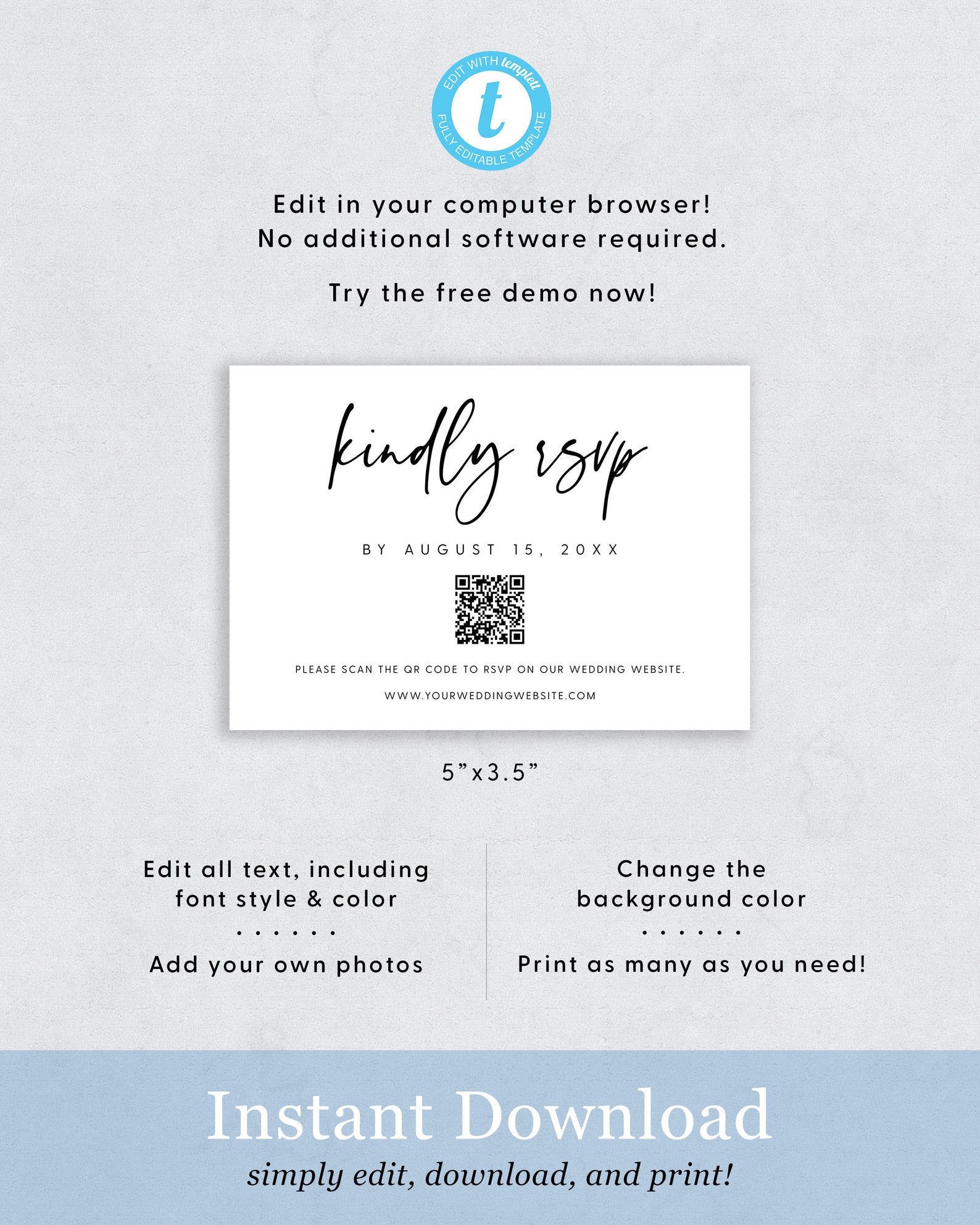 Wedding QR Code RSVP Card Template Scan QR Code Response - Etsy