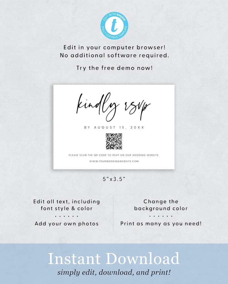 Wedding QR Code RSVP Card Template Scan QR Code Response - Etsy