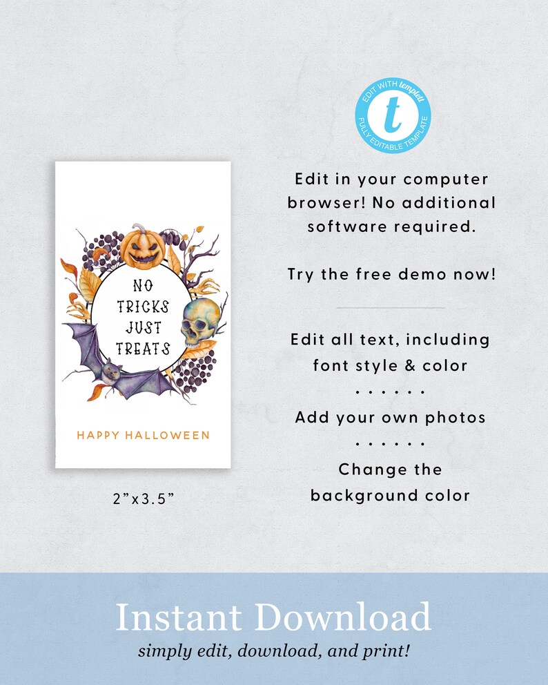 Printable Halloween Treat Tags No Tricks Just Treats - Etsy