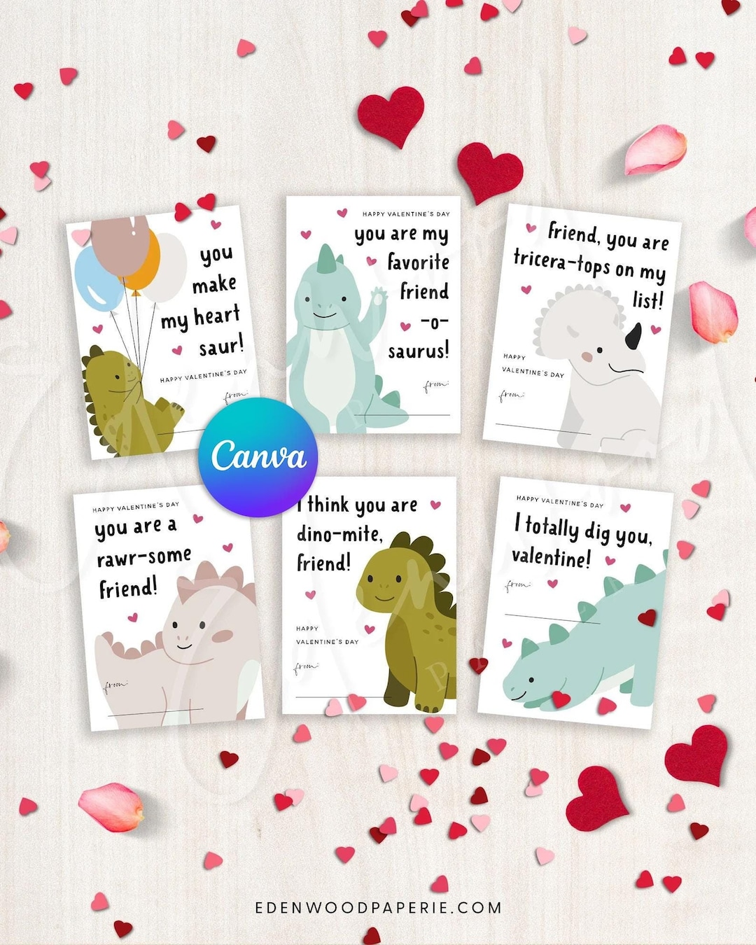 EDITABLE Dinosaur Valentine's Day Cards, Classroom Valentine's Day ...