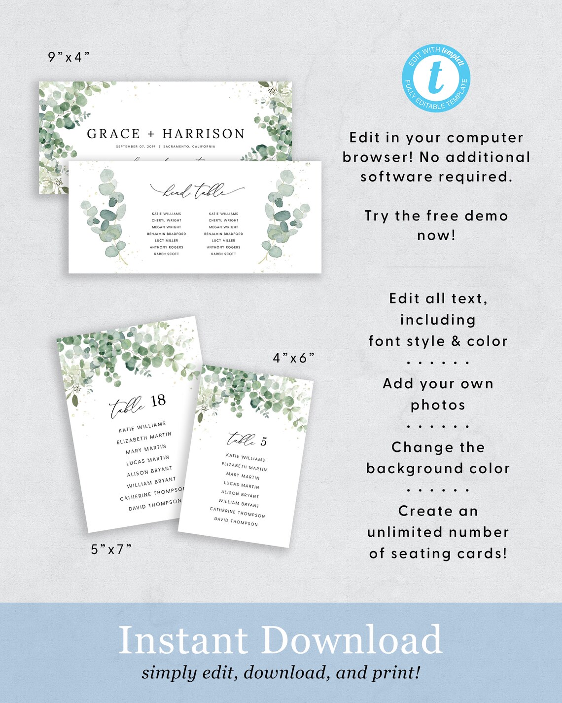 Eucalyptus Wedding Seating Chart Cards Greenery Wedding - Etsy
